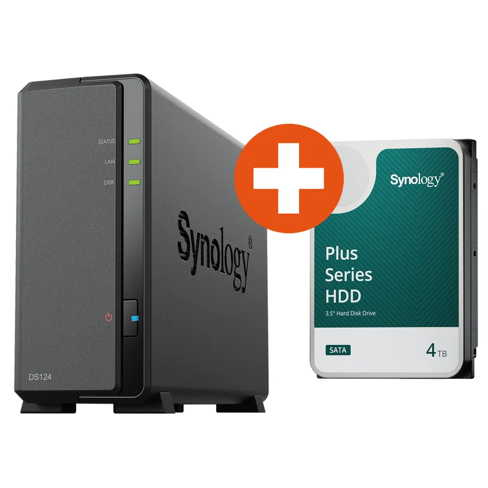 Synology DS124 NAS System 1-Bay 4 TB inkl. 4 TB Synology HDD HAT3300-4T ...