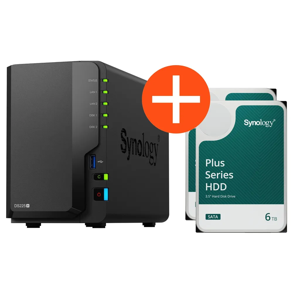 Synology DS225+ NAS System 2-Bay 12 TB inkl. 2x 6 TB Synology HDD ...